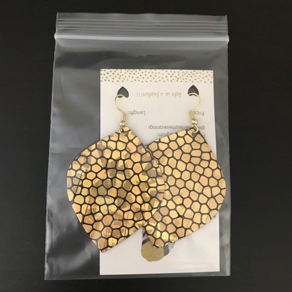 Jewelry | Golden Crackle Teardrop Feather Earrings | Poshmark